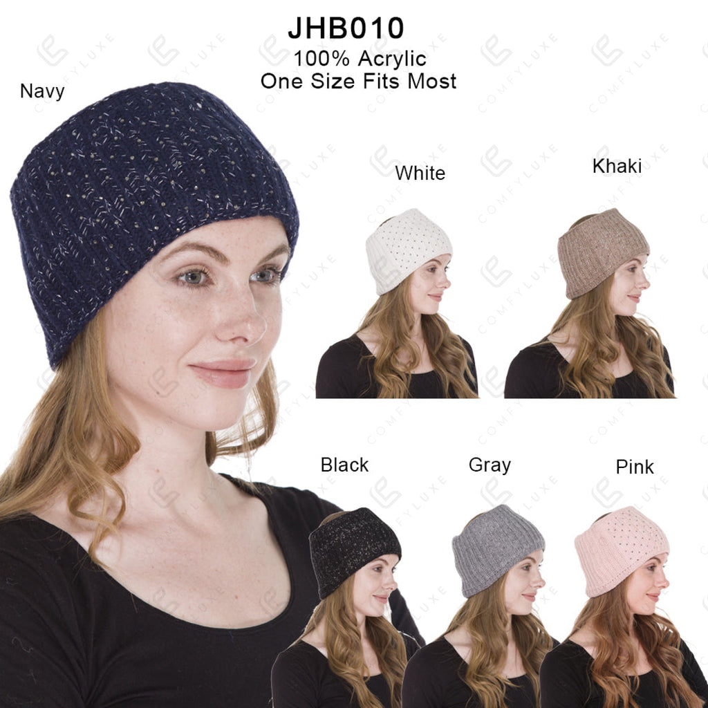 Rhinestone Studded W/ Lurex Knitted Headband W/ Double Lining - 12Pc S ...